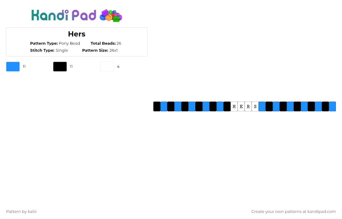 Hers Pony Bead Pattern - Kandi Pad | Kandi Patterns, Fuse Bead Patterns ...