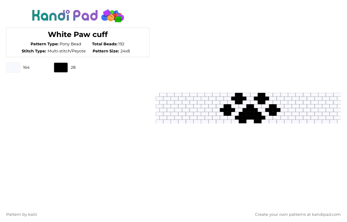 White Paw cuff Pony Bead Pattern - Kandi Pad | Kandi Patterns, Fuse ...