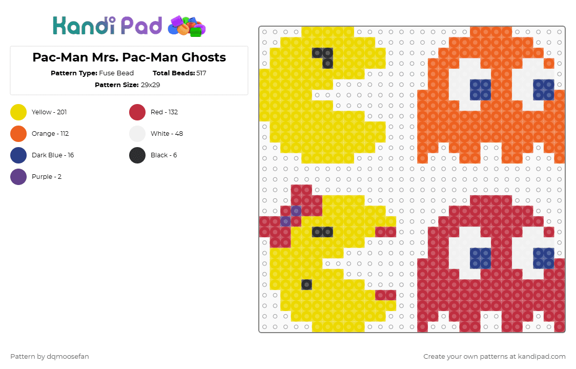 Pac-Man Mrs. Pac-Man Ghosts Fuse Bead Pattern - Kandi Pad | Kandi ...
