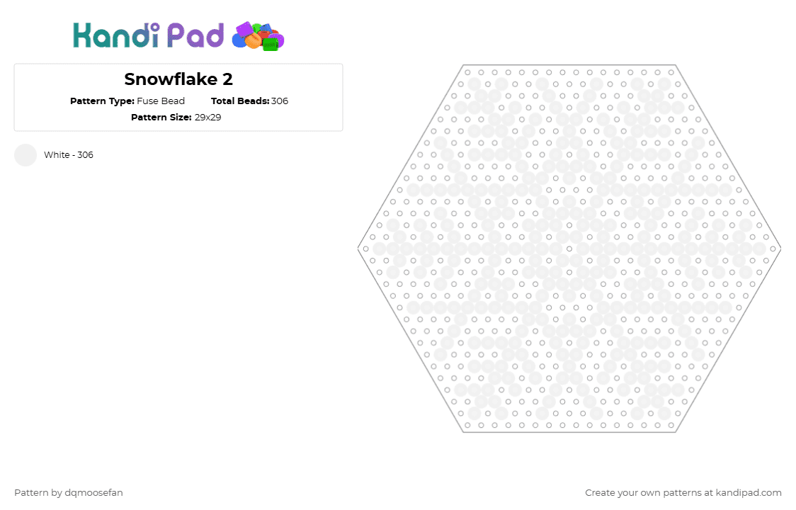 Snowflake 2 Fuse Bead Pattern - Kandi Pad | Kandi Patterns, Fuse Bead ...