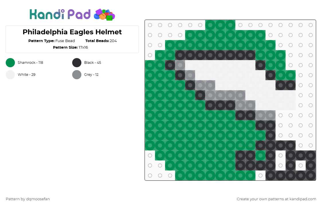 Philadelphia Eagles Helmet Fuse Bead Pattern - Kandi Pad | Kandi ...