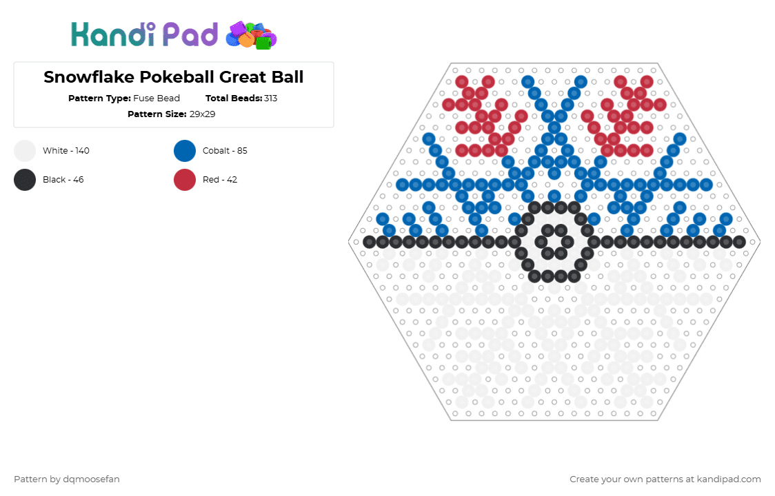 Snowflake Pokeball Great Ball Fuse Bead Pattern - Kandi Pad | Kandi ...