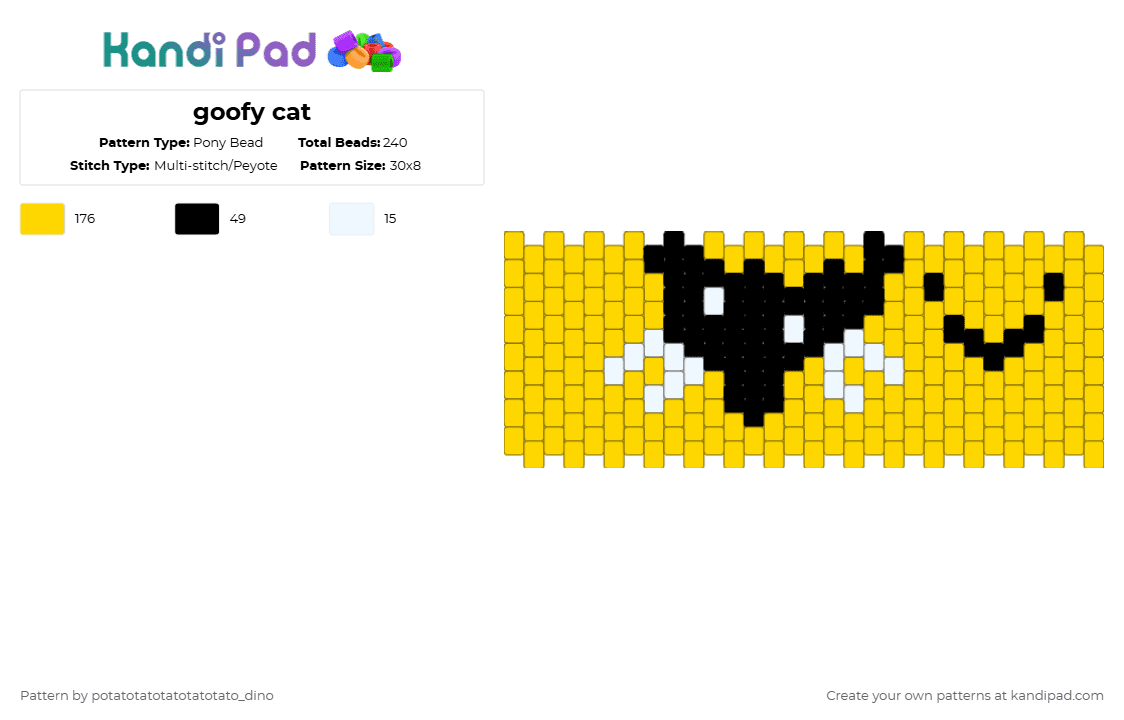 Goofy cat Pony Bead Pattern - Kandi Pad | Kandi Patterns, Fuse Bead ...