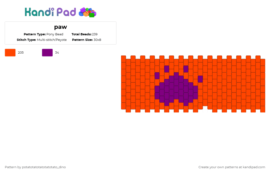 Paw Pony Bead Pattern - Kandi Pad | Kandi Patterns, Fuse Bead Patterns ...