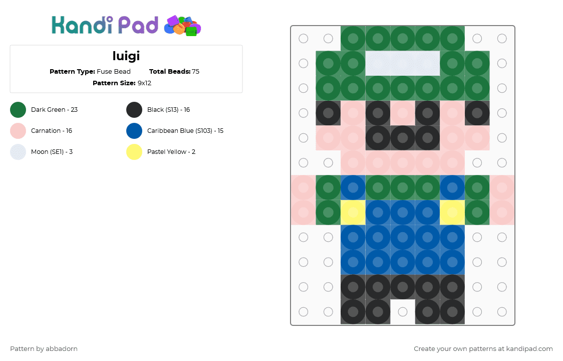 Luigi Fuse Bead Pattern - Kandi Pad | Kandi Patterns, Fuse Bead ...