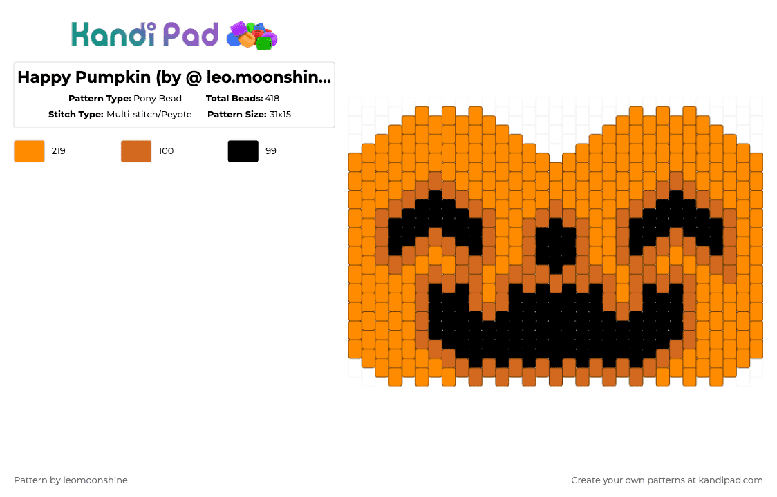 Happy Pumpkin (by @ leo.moonshine on discord) Pony Bead Pattern - Kandi ...