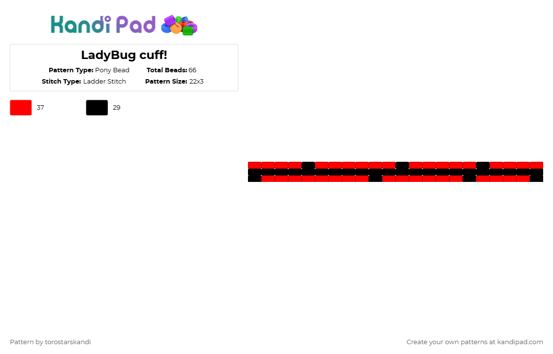 LadyBug cuff! Pony Bead Pattern - Kandi Pad | Kandi Patterns, Fuse Bead ...
