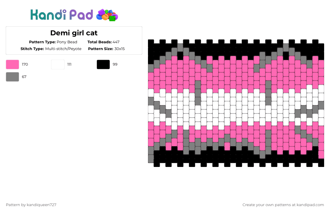 Demi girl cat Pony Bead Pattern - Kandi Pad | Kandi Patterns, Fuse Bead ...