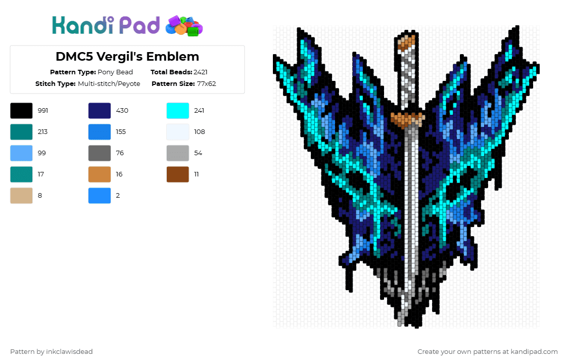 DMC5 Vergil's Emblem Pony Bead Pattern - Kandi Pad | Kandi Patterns ...