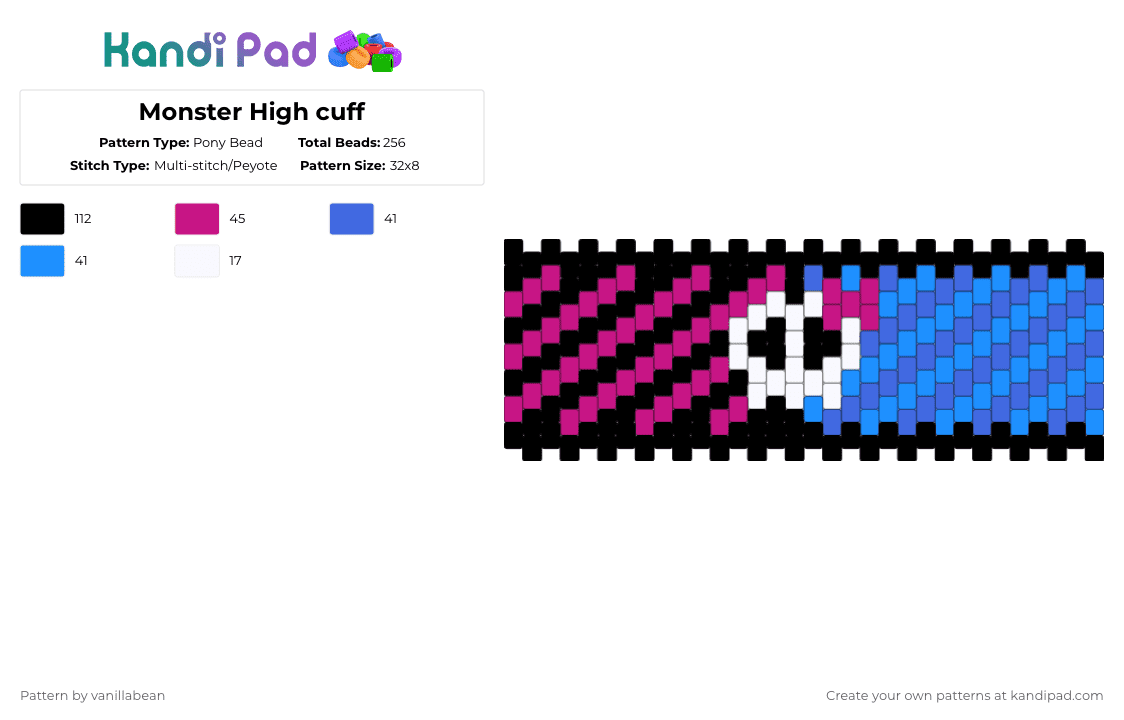 Monster High cuff Pony Bead Pattern - Kandi Pad | Kandi Patterns, Fuse ...