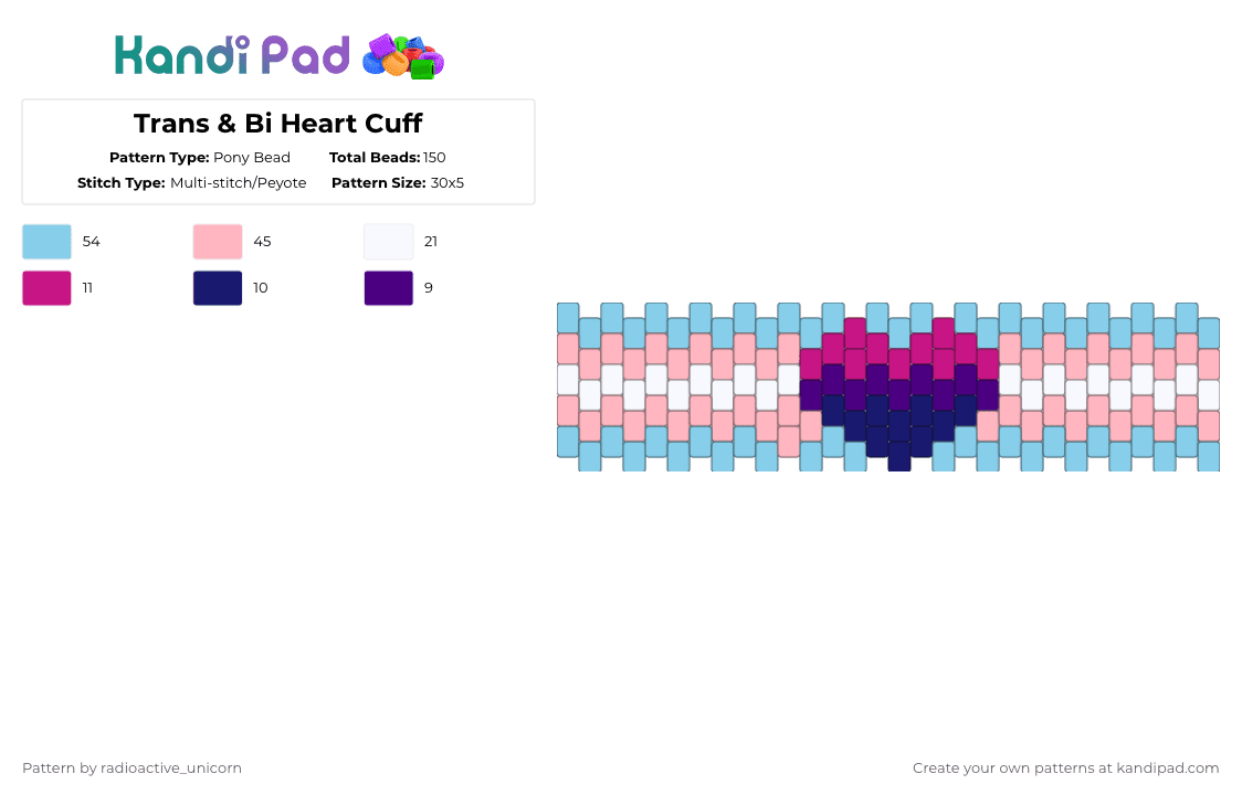 Trans & Bi Heart Cuff Pony Bead Pattern - Kandi Pad | Kandi Patterns ...