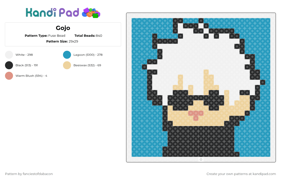 Gojo Fuse Bead Pattern - Kandi Pad | Kandi Patterns, Fuse Bead Patterns ...