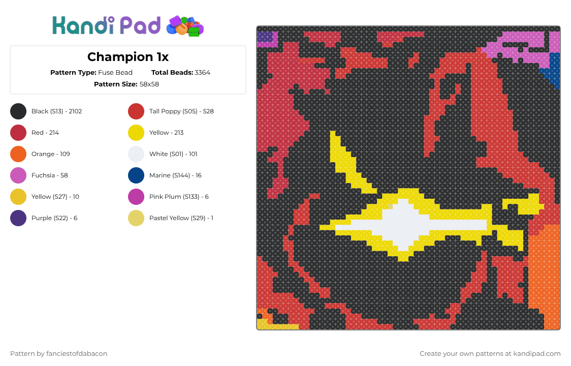 Champion 1x Fuse Bead Pattern - Kandi Pad | Kandi Patterns, Fuse Bead ...