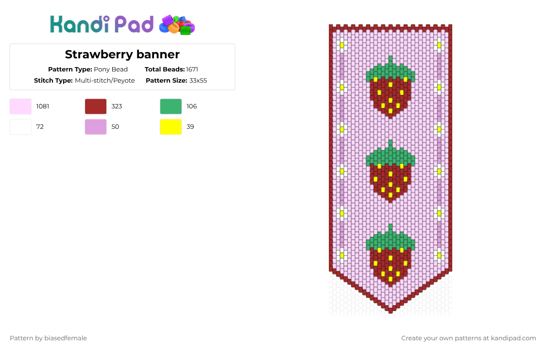 Strawberry banner Pony Bead Pattern - Kandi Pad | Kandi Patterns, Fuse ...