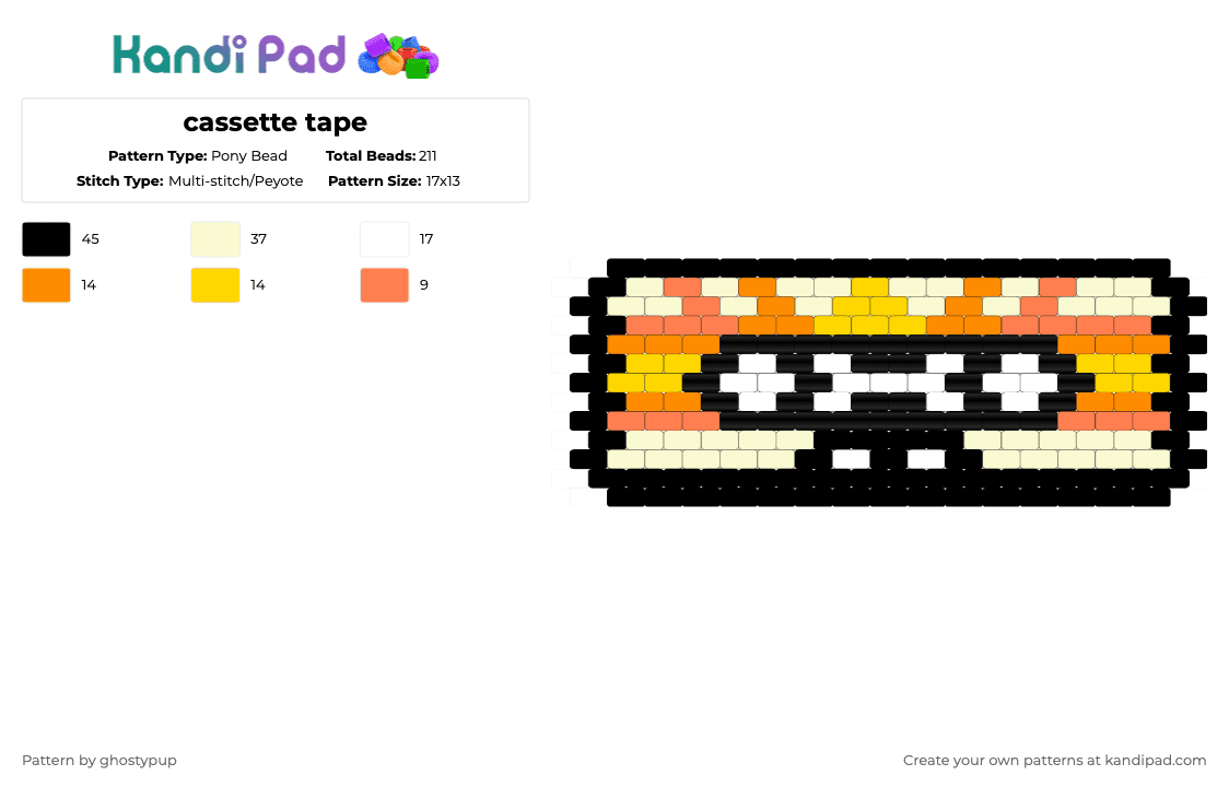 Cassette tape Pony Bead Pattern - Kandi Pad | Kandi Patterns, Fuse Bead ...