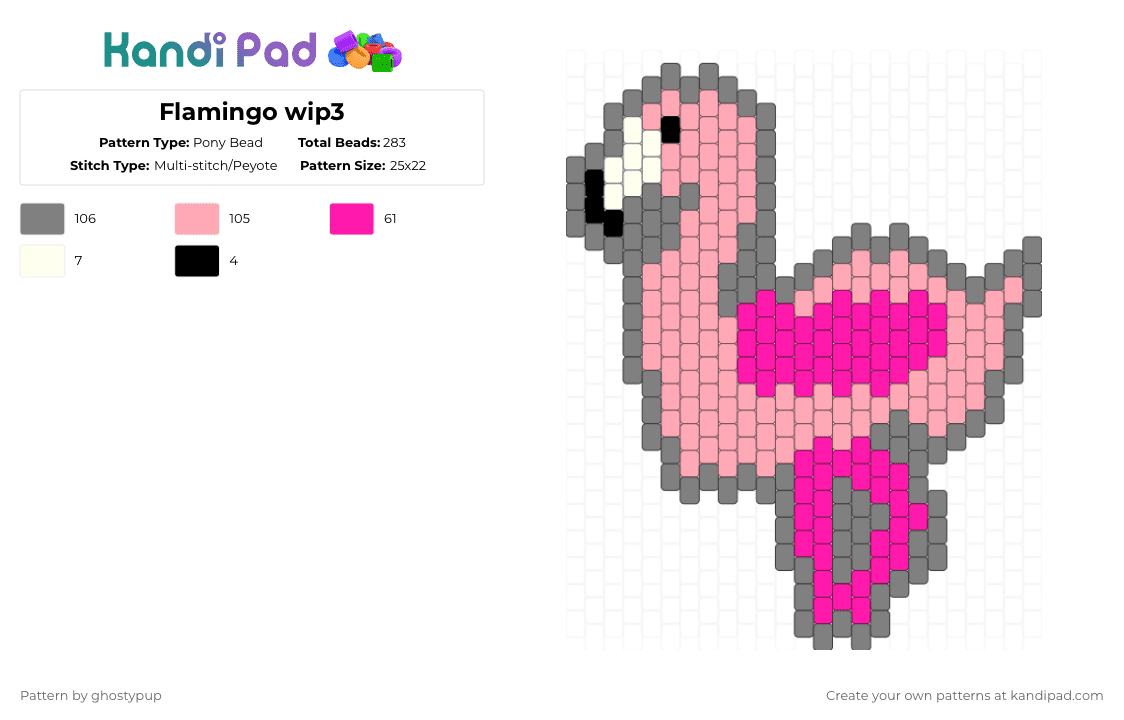 Flamingo wip3 Pony Bead Pattern - Kandi Pad | Kandi Patterns, Fuse Bead ...