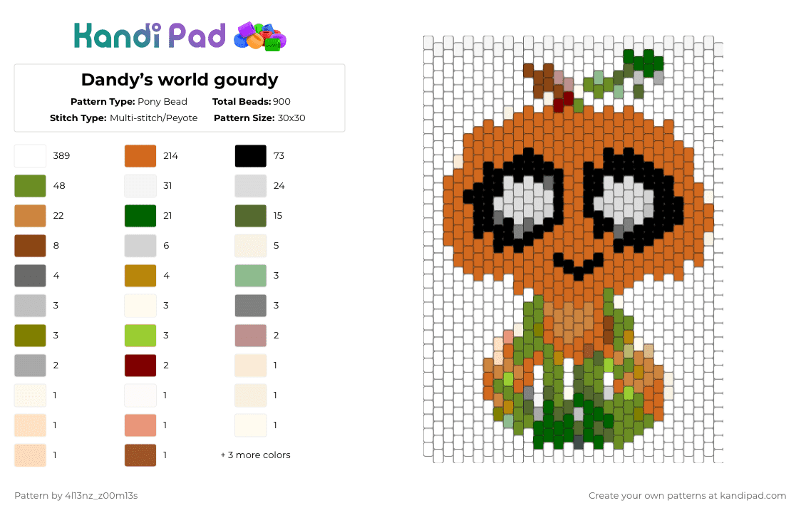 Dandy’s world gourdy Pony Bead Pattern - Kandi Pad | Kandi Patterns ...