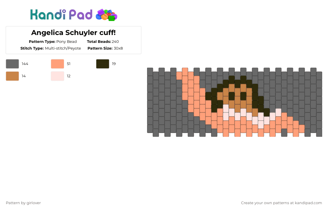 Angelica Schuyler cuff! Pony Bead Pattern - Kandi Pad | Kandi Patterns ...
