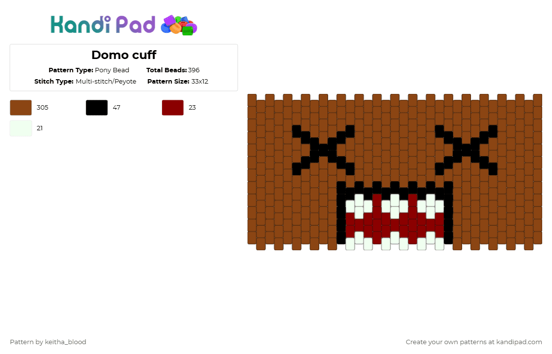 Domo cuff Pony Bead Pattern - Kandi Pad | Kandi Patterns, Fuse Bead ...