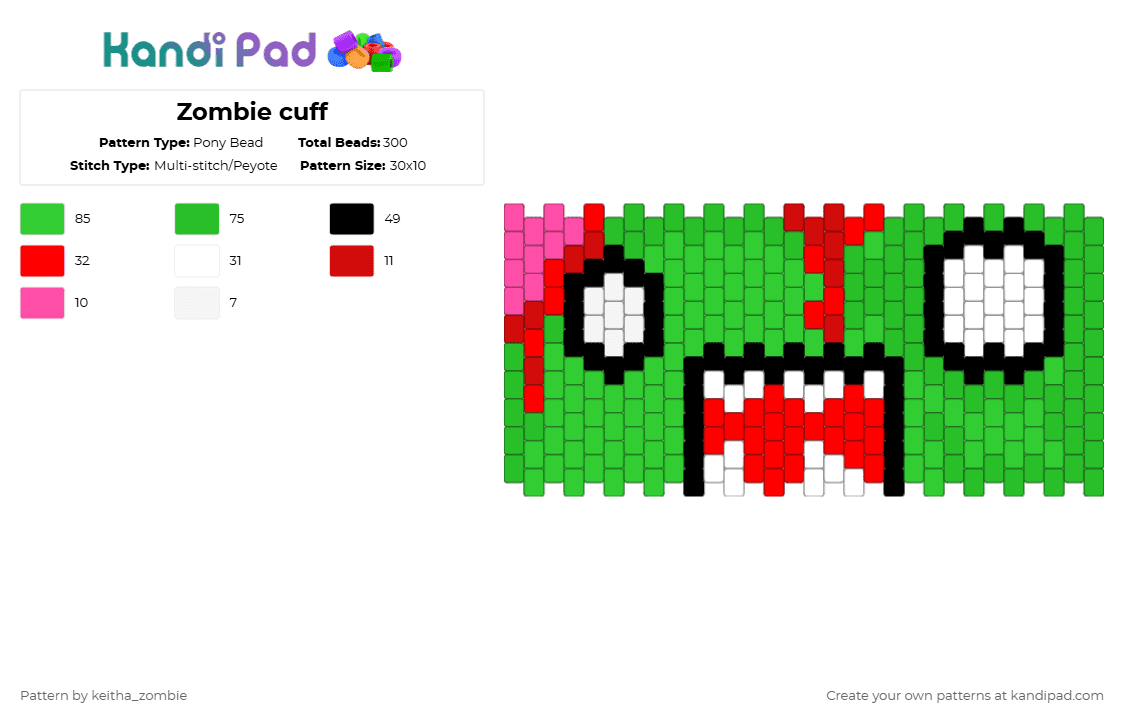 Zombie cuff Pony Bead Pattern - Kandi Pad | Kandi Patterns, Fuse Bead ...