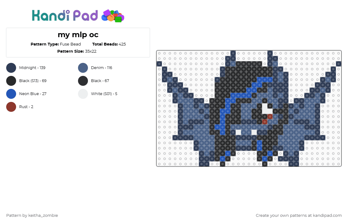 My mlp oc Fuse Bead Pattern - Kandi Pad | Kandi Patterns, Fuse Bead ...