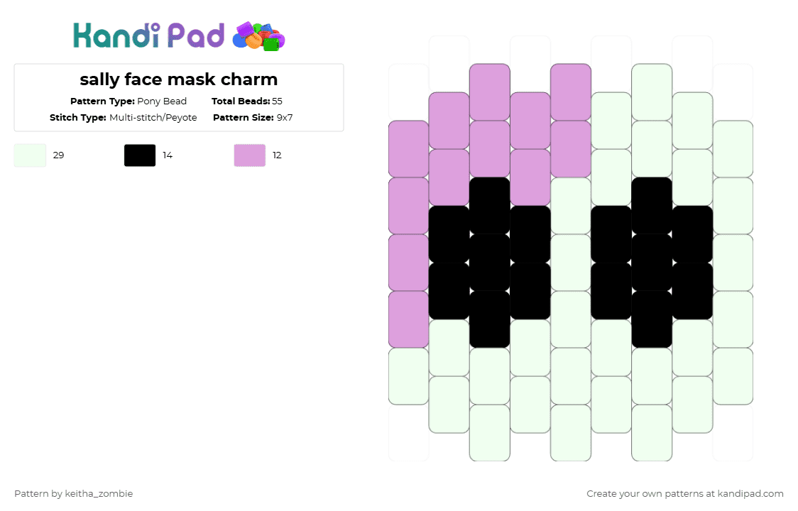 Sally face mask charm Pony Bead Pattern - Kandi Pad | Kandi Patterns ...