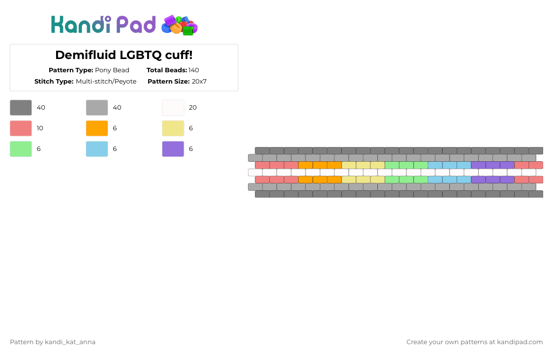 Demifluid LGBTQ cuff! Pony Bead Pattern - Kandi Pad | Kandi Patterns ...