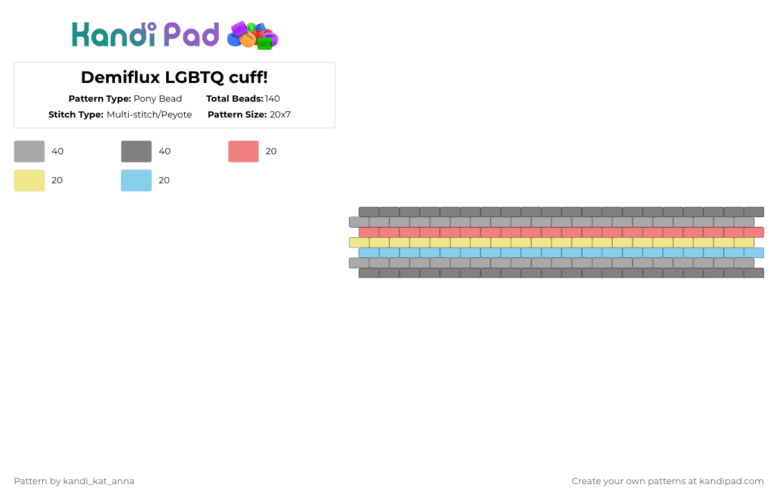 Demiflux LGBTQ cuff! Pony Bead Pattern - Kandi Pad | Kandi Patterns ...