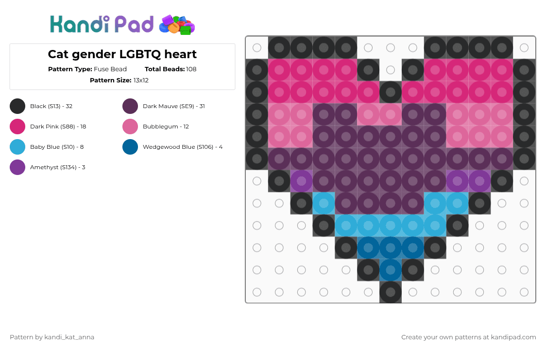 Cat gender LGBTQ heart Fuse Bead Pattern - Kandi Pad | Kandi Patterns ...