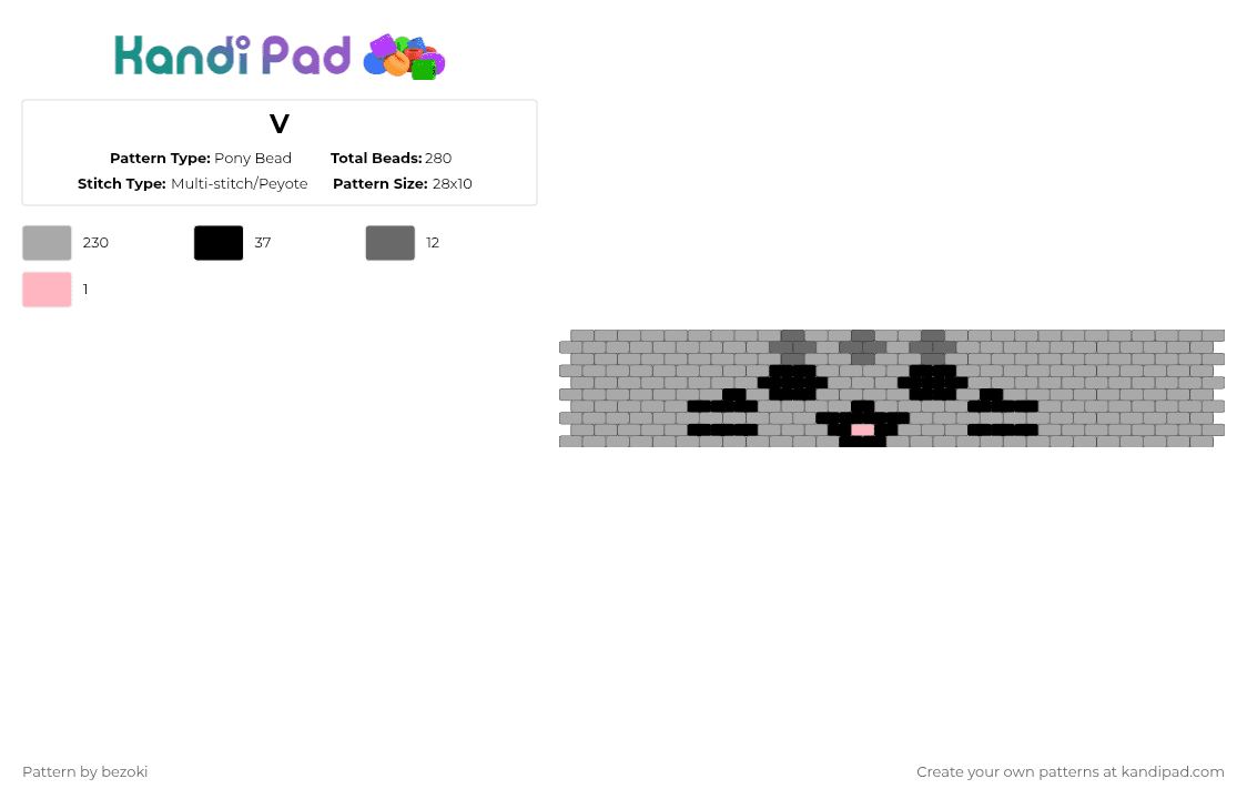 V Pony Bead Pattern - Kandi Pad | Kandi Patterns, Fuse Bead Patterns ...