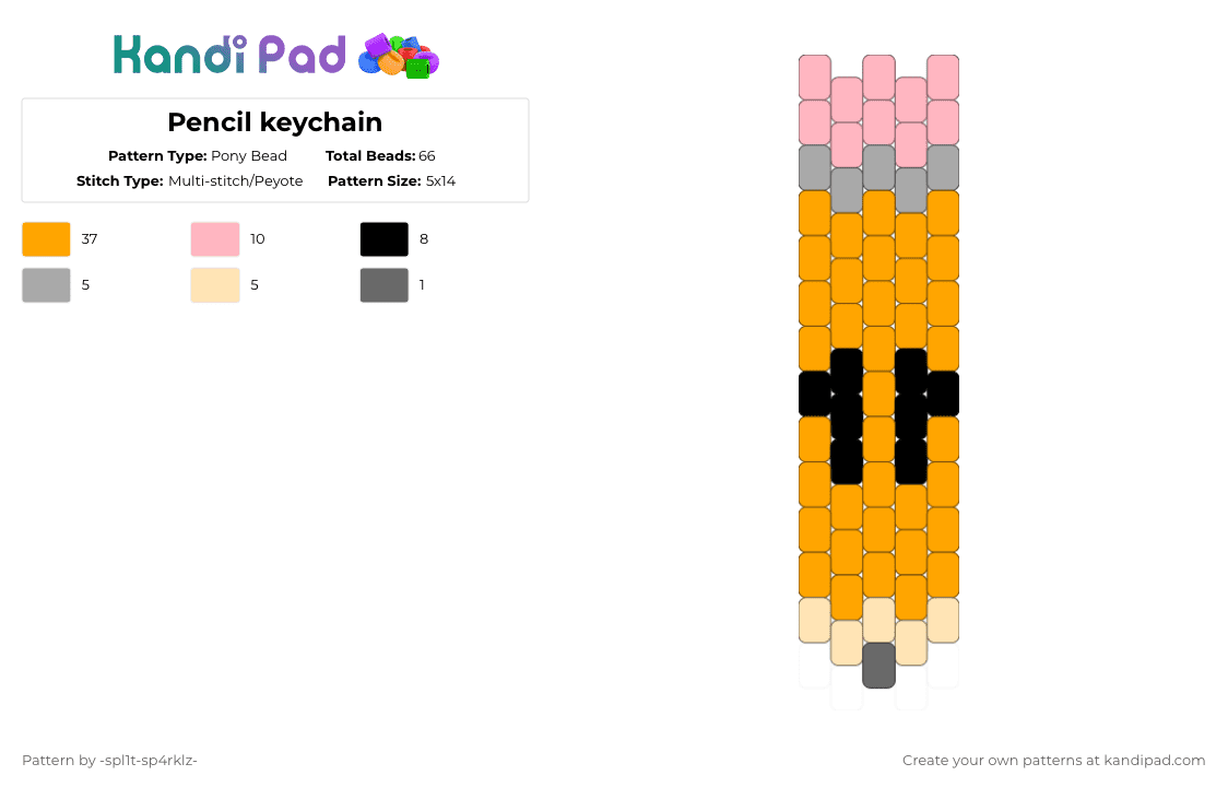 Pencil keychain Pony Bead Pattern - Kandi Pad | Kandi Patterns, Fuse ...