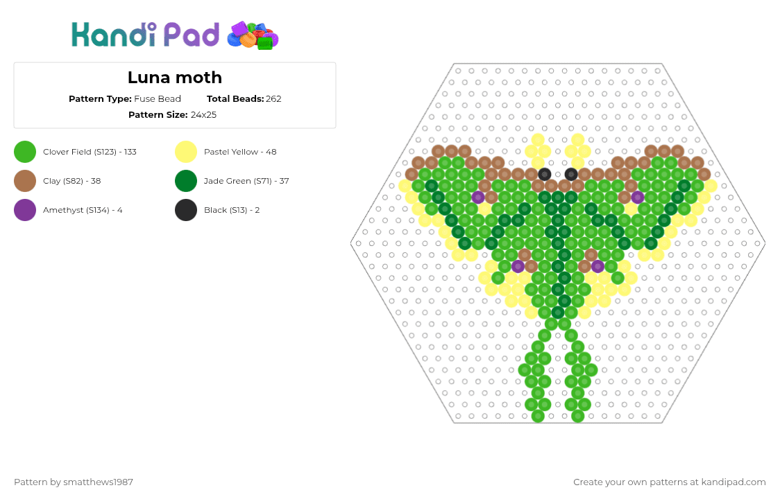 Luna moth Fuse Bead Pattern - Kandi Pad | Kandi Patterns, Fuse Bead ...