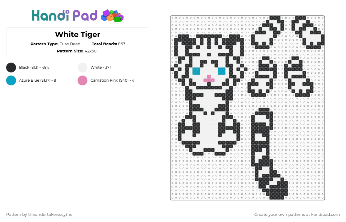 White Tiger Fuse Bead Pattern - Kandi Pad | Kandi Patterns, Fuse Bead ...