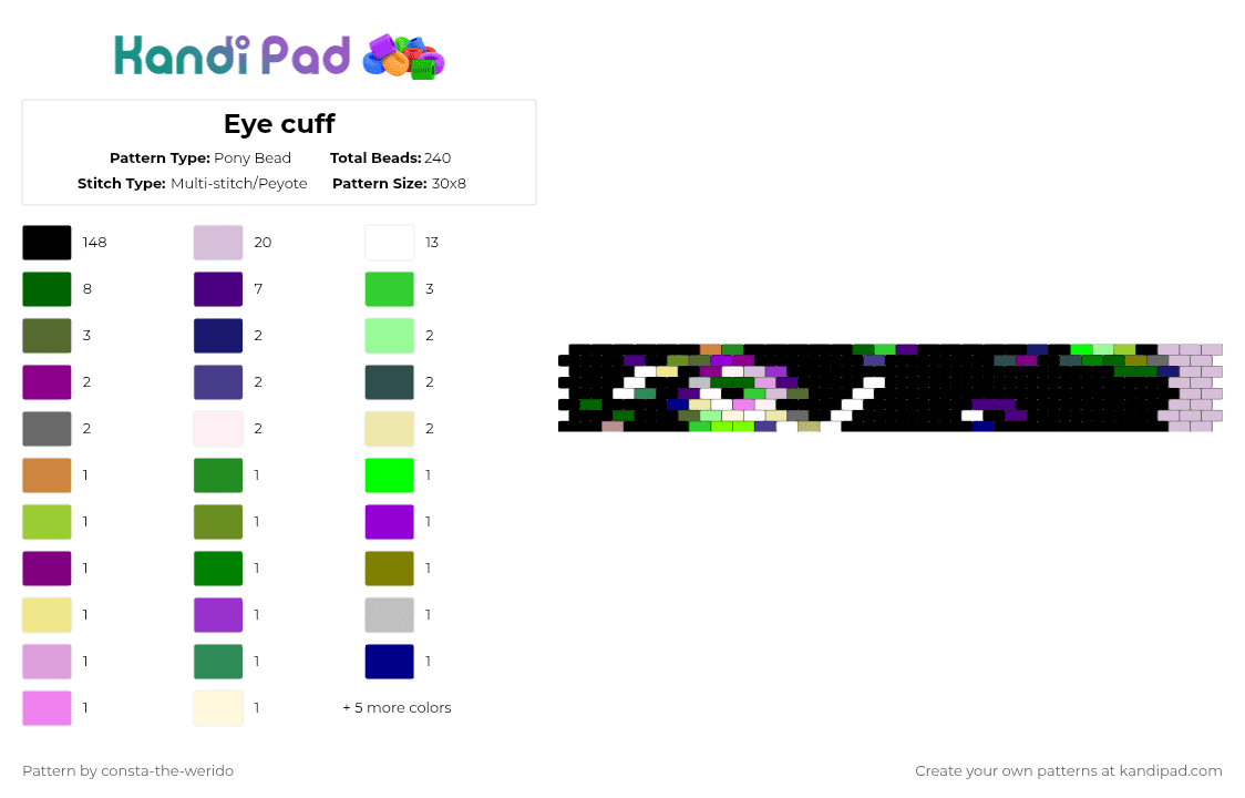 Eye cuff Pony Bead Pattern - Kandi Pad | Kandi Patterns, Fuse Bead ...