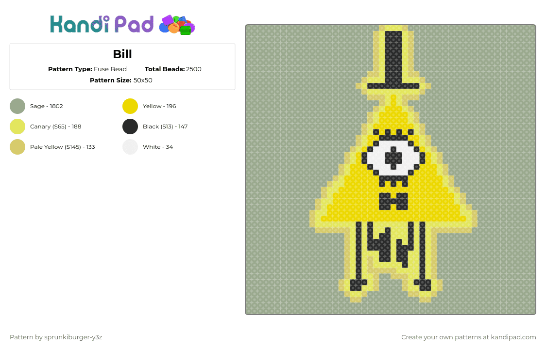 Bill Fuse Bead Pattern - Kandi Pad | Kandi Patterns, Fuse Bead Patterns ...