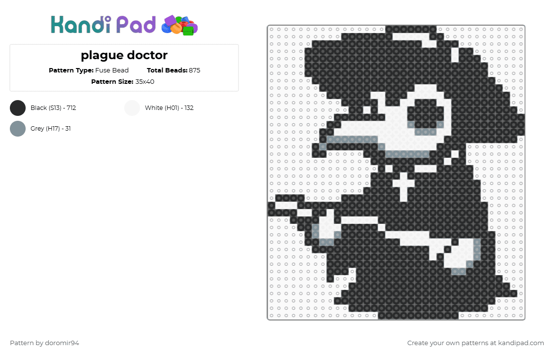 Plague doctor Fuse Bead Pattern - Kandi Pad | Kandi Patterns, Fuse Bead ...