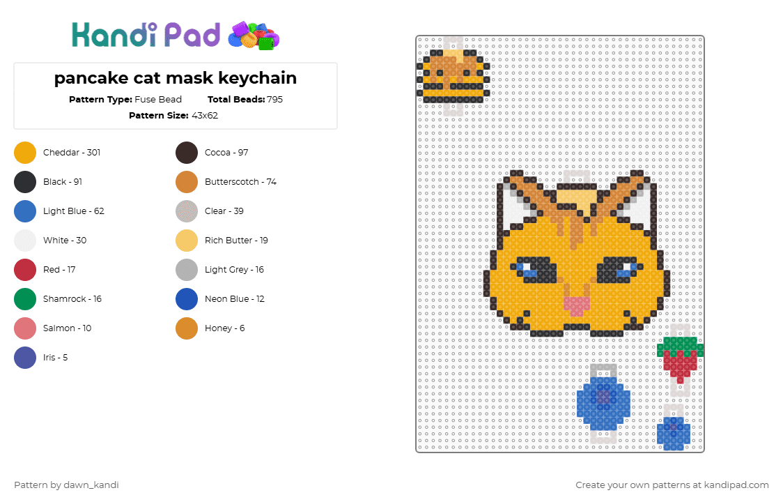 Pancake cat mask keychain Fuse Bead Pattern - Kandi Pad | Kandi ...