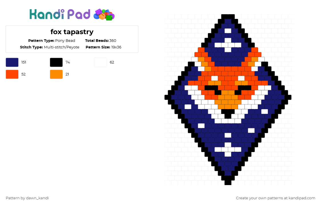 Fox tapastry Pony Bead Pattern - Kandi Pad | Kandi Patterns, Fuse Bead ...