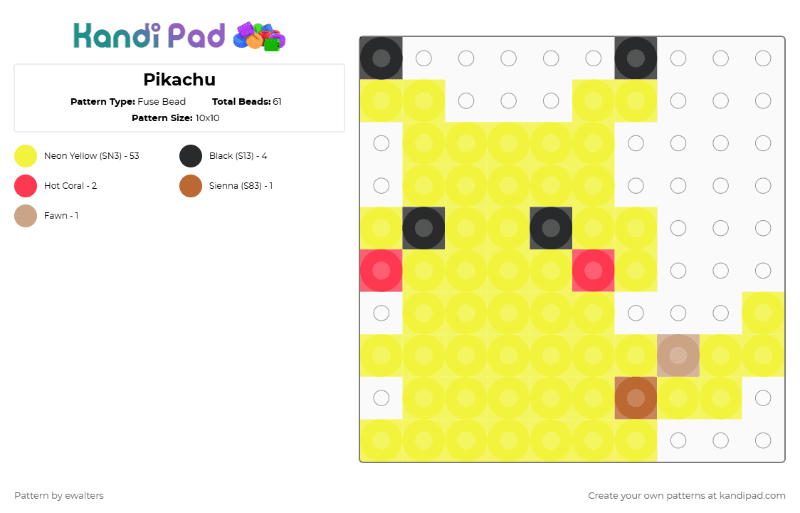 Pikachu Fuse Bead Pattern - Kandi Pad | Kandi Patterns, Fuse Bead ...