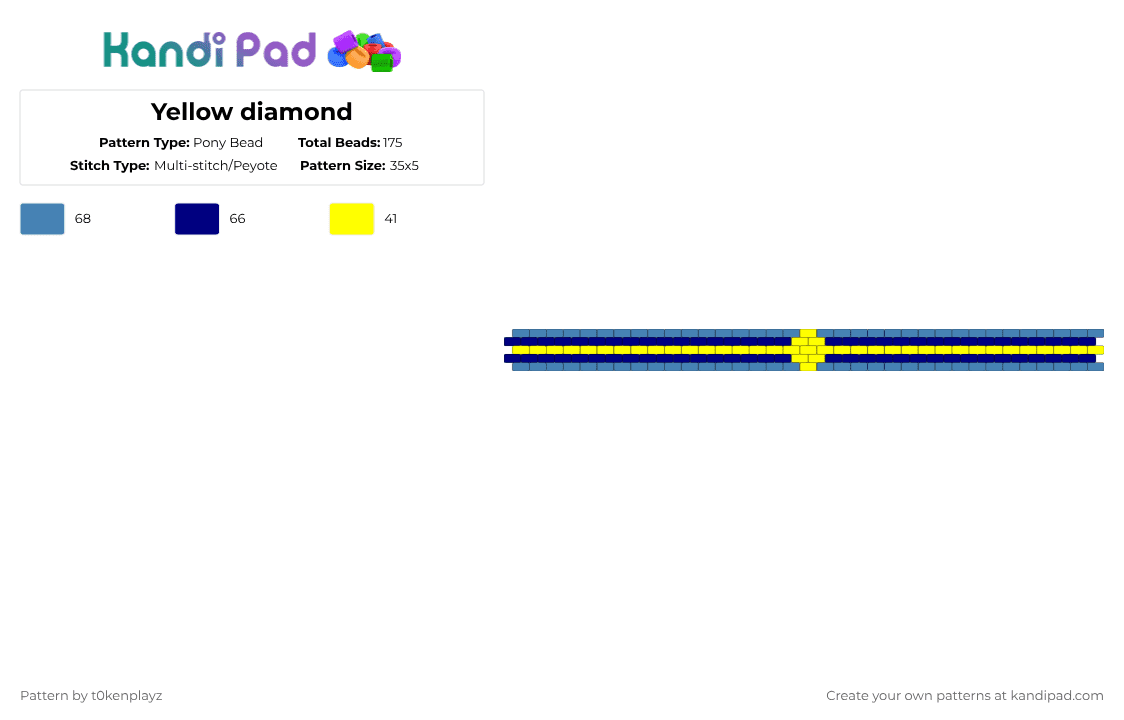 Yellow diamond Pony Bead Pattern - Kandi Pad | Kandi Patterns, Fuse ...