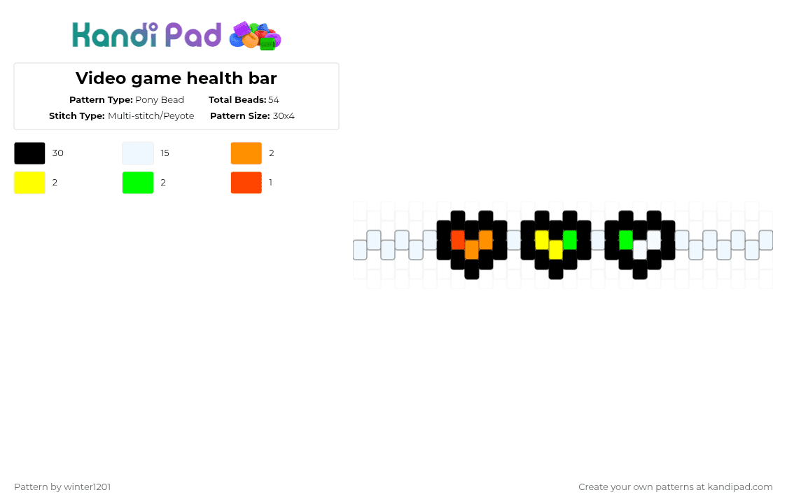 Video game health bar Pony Bead Pattern - Kandi Pad | Kandi Patterns ...