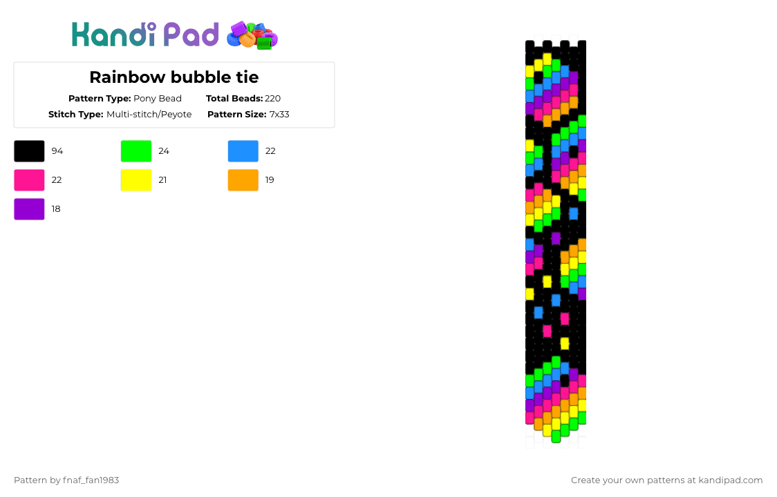Rainbow bubble tie Pony Bead Pattern - Kandi Pad | Kandi Patterns, Fuse ...