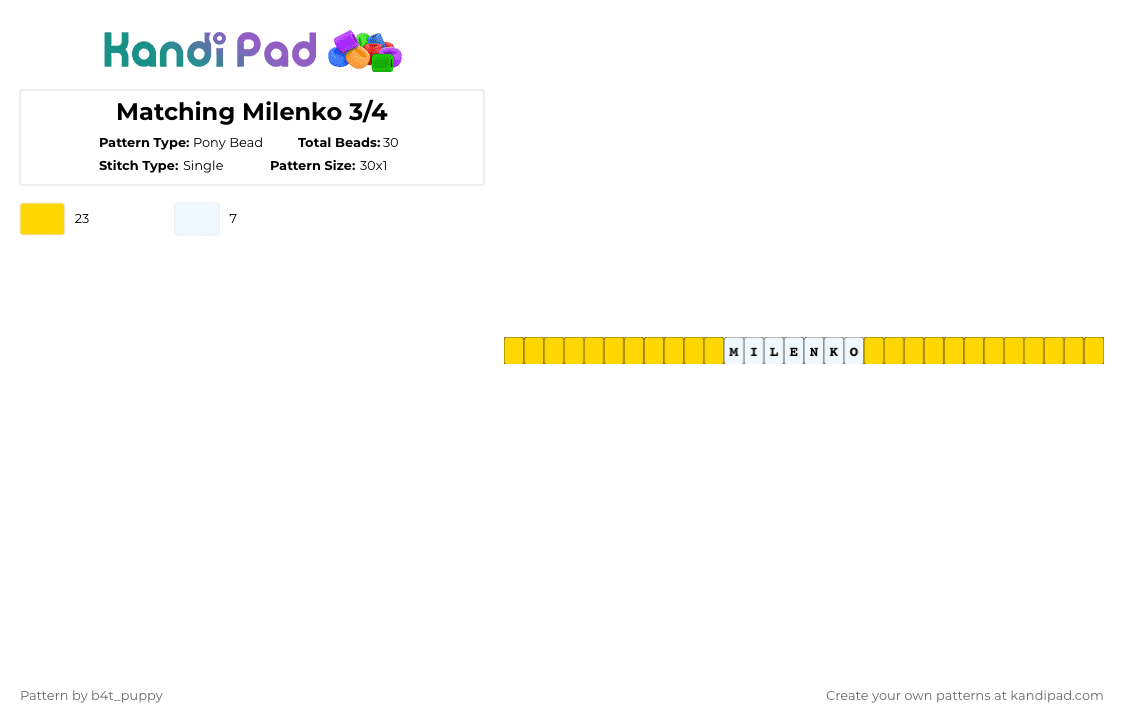 Matching Milenko 3/4 Pony Bead Pattern - Kandi Pad | Kandi Patterns ...