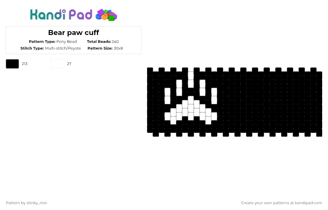 Bear paw cuff Pony Bead Pattern - Kandi Pad | Kandi Patterns, Fuse Bead ...