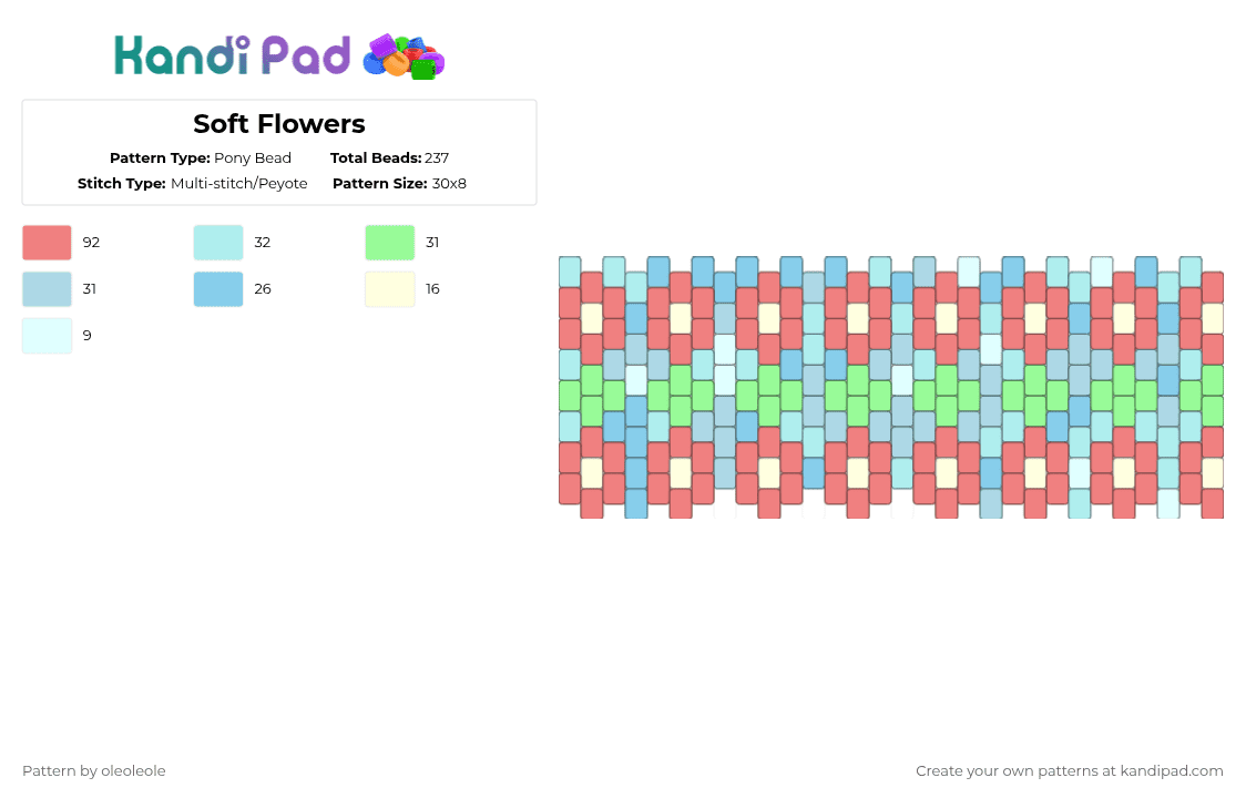 Soft Flowers Pony Bead Pattern - Kandi Pad | Kandi Patterns, Fuse Bead ...
