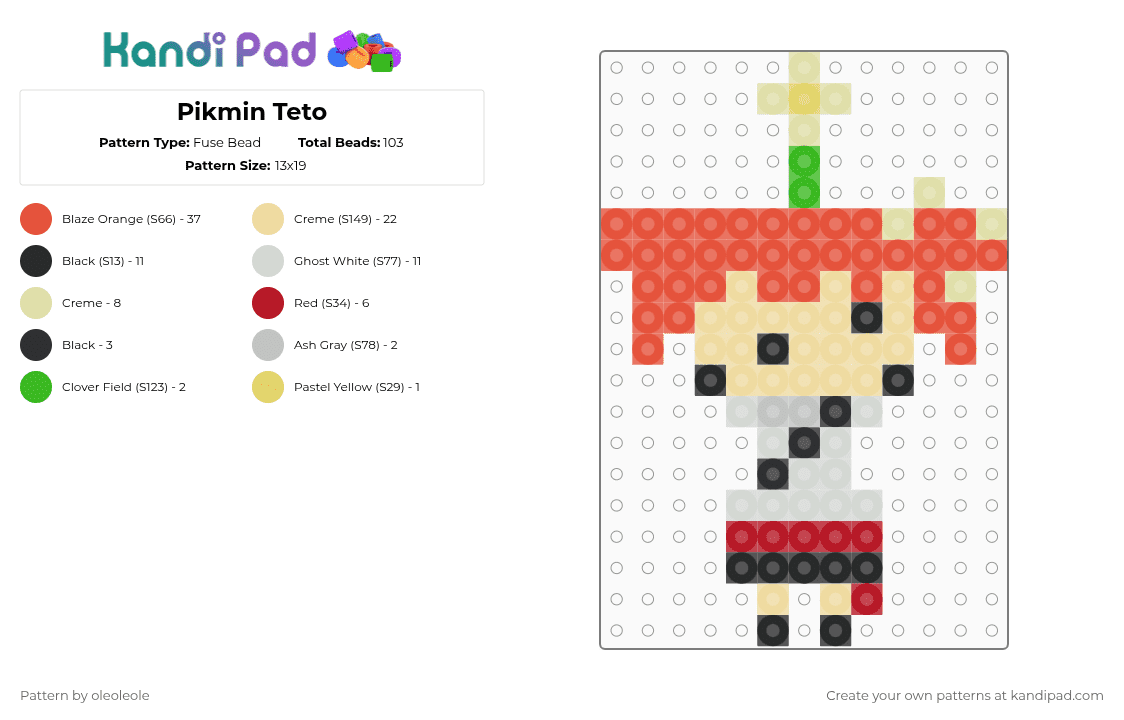 Pikmin Teto Fuse Bead Pattern - Kandi Pad | Kandi Patterns, Fuse Bead ...