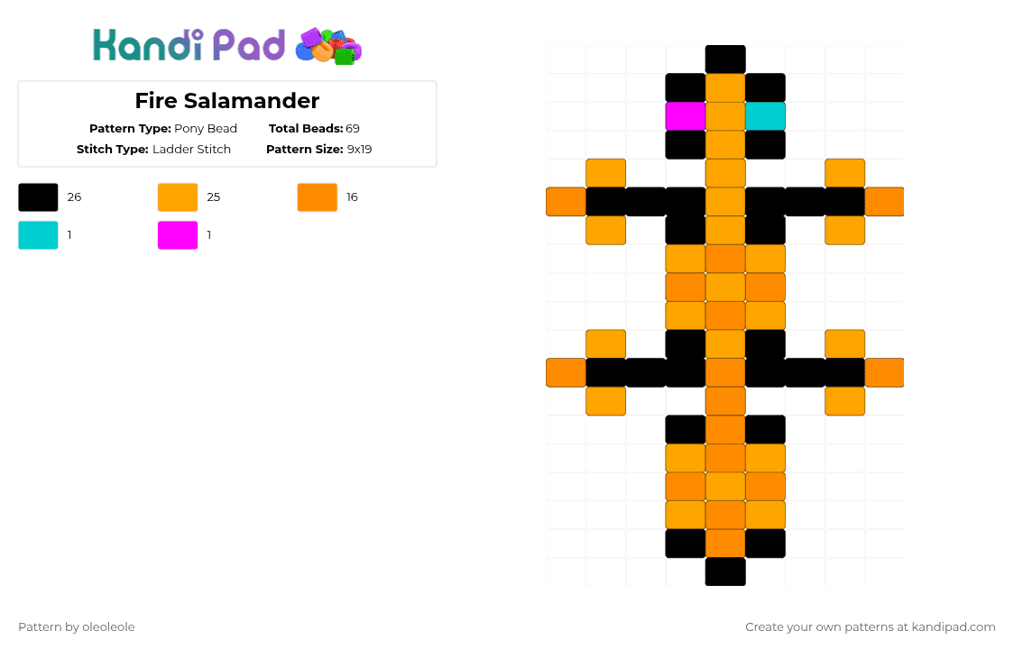 Fire Salamander Pony Bead Pattern - Kandi Pad | Kandi Patterns, Fuse ...