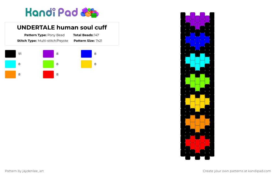 UNDERTALE human soul cuff Pony Bead Pattern - Kandi Pad | Kandi ...