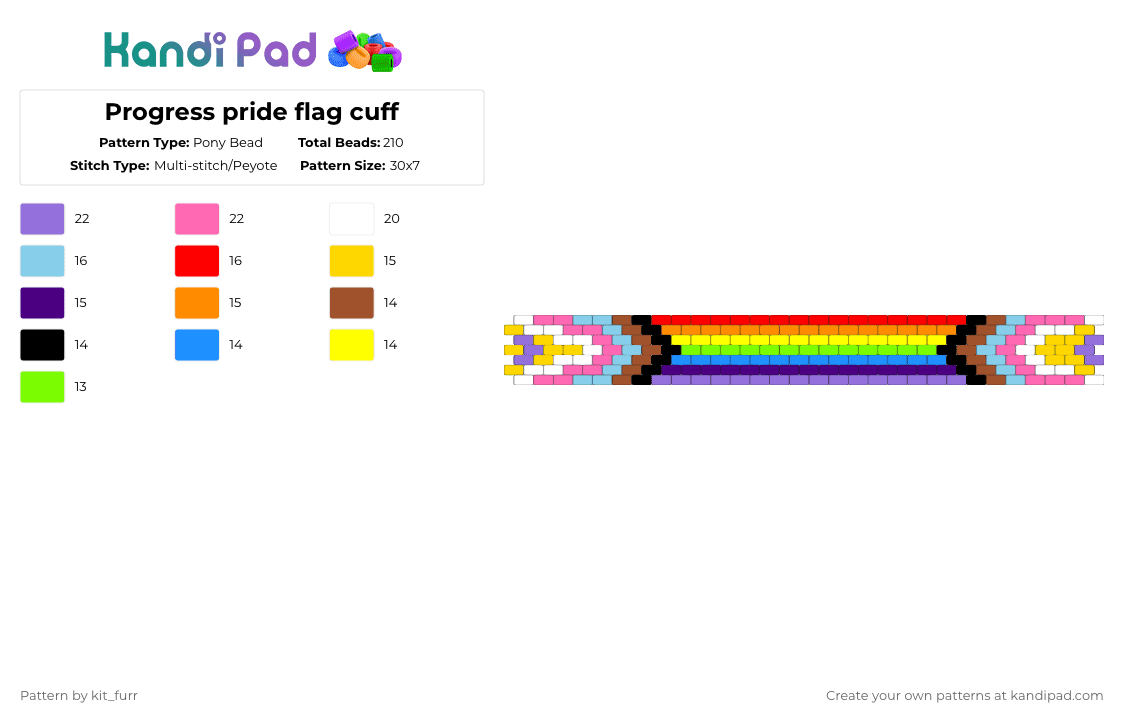 Progress pride flag cuff Pony Bead Pattern - Kandi Pad | Kandi Patterns ...