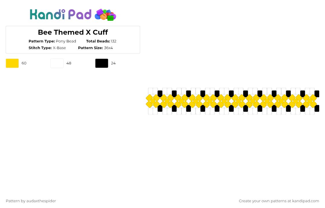 Bee Themed X Cuff Pony Bead Pattern - Kandi Pad | Kandi Patterns, Fuse ...